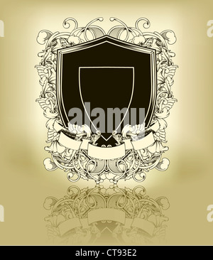 vector vintage emblem with scroll and shield Stock Photo - Alamy
