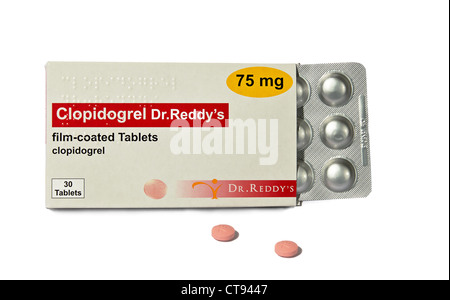 A packet of Clopidogrel anticoagulant drugs showing tablet. Also known ...