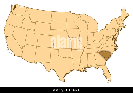 Map of USA, South Carolina highlighted in red Stock Photo - Alamy