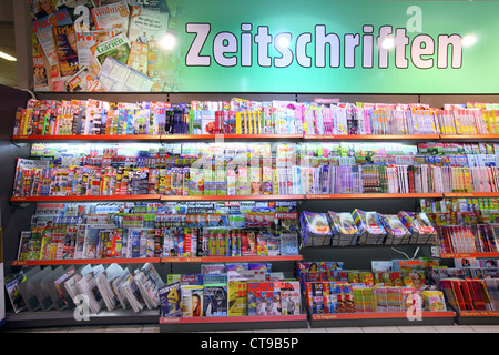 Self -service Supermarket, shelf, rack with different products, foods ...