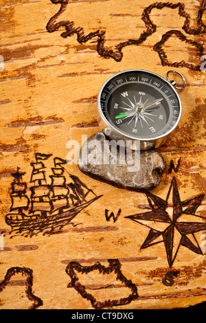 Compass on marine chart on the order of olden time Stock Photo - Alamy