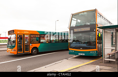 A busy bus stop in Cardiff, Wales, UK Stock Photo - Alamy