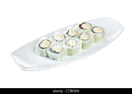 Sushi (Roll Caesar) on a white background Stock Photo - Alamy