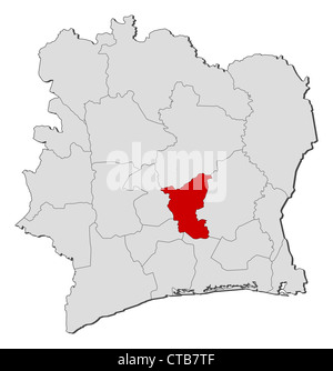 Ivory Coast Political Map - Cote d'Ivoire - with capital Yamoussoukro ...