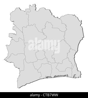 Political map of Ivory Coast with the several regions where Savanes is ...