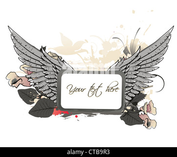 vector grunge floral frame with wings Stock Photo - Alamy