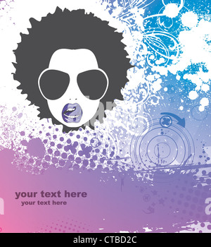 vector funky face with grunge background Stock Photo - Alamy
