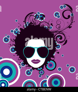 funky face with floral and grunge Stock Photo - Alamy