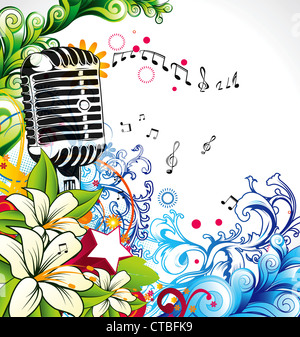 concert poster with floral and microphone Stock Photo - Alamy