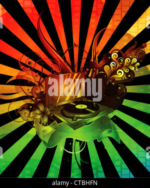 vector colorful concert poster with turntable Stock Photo - Alamy