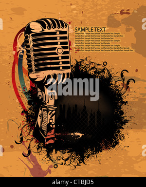 vector grunge concert poster with microphone Stock Photo - Alamy