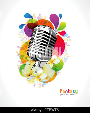 vector concert poster with microphone and colorful floral Stock Photo ...