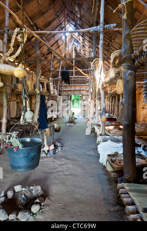Traditional Iroquois bark longhouse at Ganondagon Seneca site Victor ...