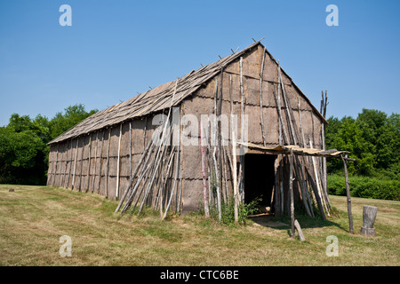 Traditional Iroquois bark longhouse at Ganondagon Seneca site Victor ...