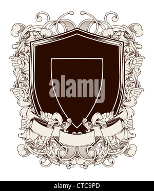 vintage shield with floral and scroll Stock Photo - Alamy