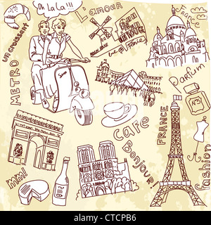 Sightseeing in Paris doodles Stock Photo - Alamy