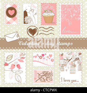 set of valentine`s day stamps Stock Photo - Alamy