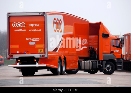 TNT trucks and trailers pictured in the depot at Atherstone,,UK. The ...