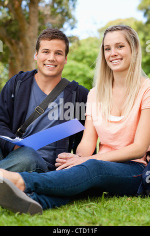 Smiling tutor helping a teenager to revise Stock Photo - Alamy