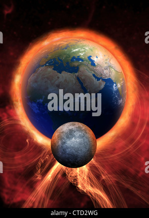 Sun flare hitting the Earth, illustration Stock Photo - Alamy