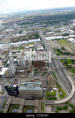 Aerial view of the M8 motorway and The Glasgow Kingston Bridge crossing ...