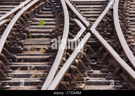 Crossover point in railway sidings in the UK Stock Photo - Alamy