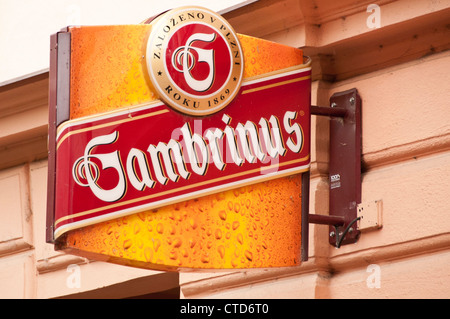 Gambrinus beer logo, Czech brand of beer, logo on the banner sign board ...