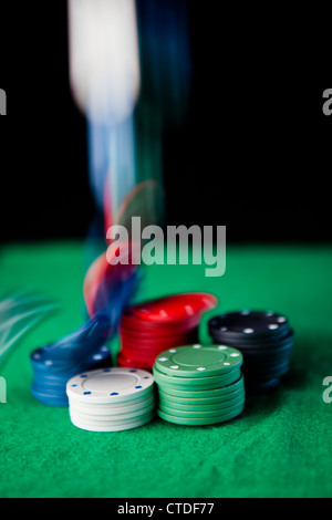 Red and black falling gambling chips 3D rendering illustration isolated ...