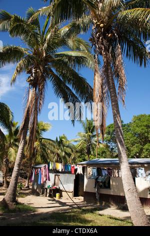 Solevu village, Malolo Island, Fiji; traditional bure used by village ...