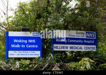 Woking Community Hospital Hillview medical centre sign Stock Photo - Alamy