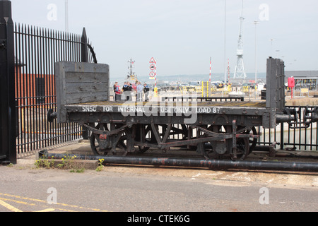 Old unused railway wagon parked in Portsmouth Historic Dockyard ...