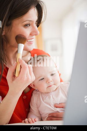 Kids looking away, close up head of cute child on blue sky with copy ...