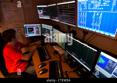 computer screens at the Instrument room of the seismic vessel Ocean ...