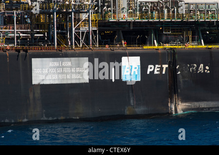 Detail of starboard side of FPSO P47 oil rig from petrobras. Campos ...