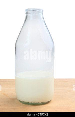 Nearly empty glass milk bottle Stock Photo - Alamy