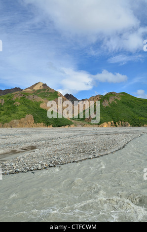 Mountains and rivers near Toklat River crossing. Denali National Park ...