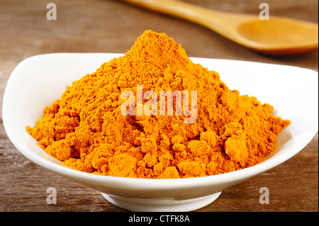 turmeric powder in white dish on wooden background Stock Photo - Alamy