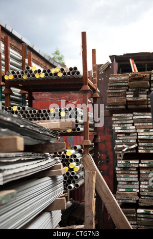 Scaffolding stacked with a stack for storage. Equipment for high ...