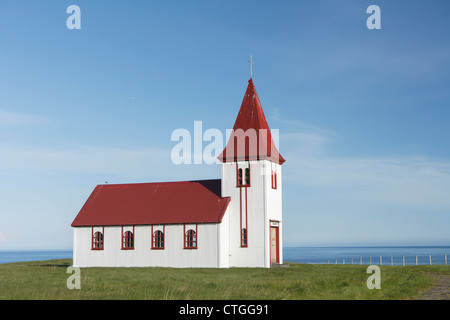 White wooden church at Hellnar, Snaefellsnes Peninsula, West Iceland ...
