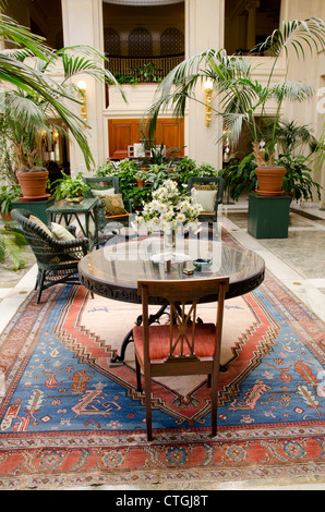 Inside George Eastman house and museum, modern staircase between floors ...