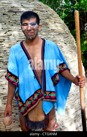Maya shaman greets visitors with copal smoke before starting ceremony ...