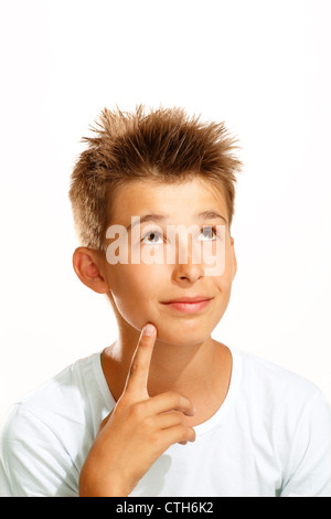 Kid thinking Isolated on the White Background Stock Photo - Alamy
