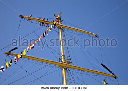 Signal flags in the rigging of a sailing vessel Stock Photo - Alamy