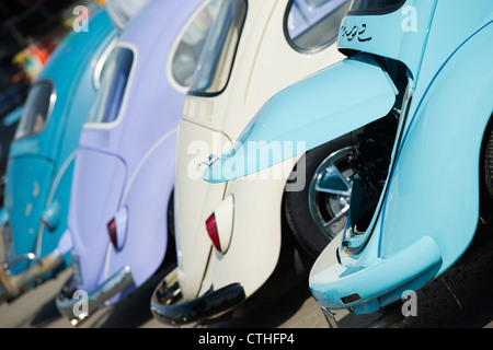 The rear end of a classic Volkswagen Beetle in a car park in Dorset in ...