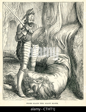 Medieval woodcut from the story of the Knight of the Swan. Combat ...