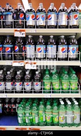 A display of soft drinks is photographed in a grocery store, at ...