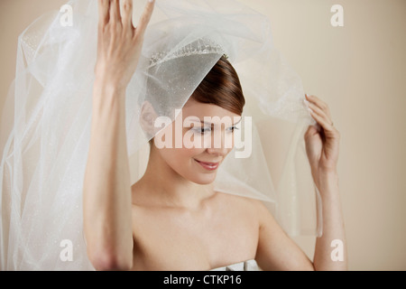 Portrait of a beautiful bride with veil covering face Stock Photo - Alamy