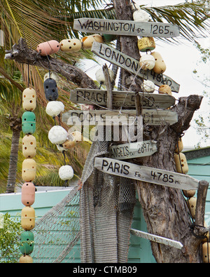Directional sign in Key West, Florida, FL, USA. Hand painted, hand made ...