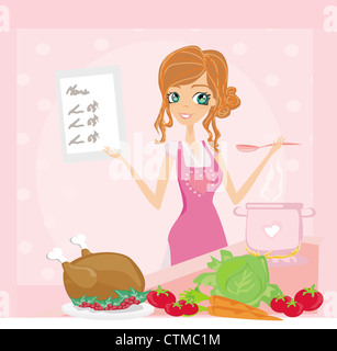 Beautiful lady cooking lunch Stock Photo - Alamy