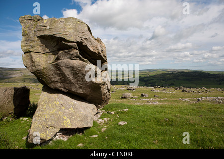 The Norber Erratics, boulders of Silurian greywacke rock, perched on ...